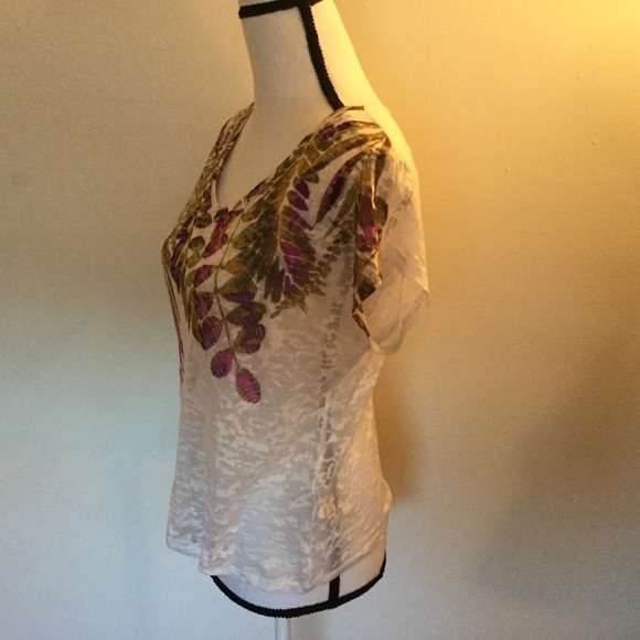 Ruby Rd. | Tops | Ruby Rd White Semisheer Top Purplegreen Floral | Poshmark
